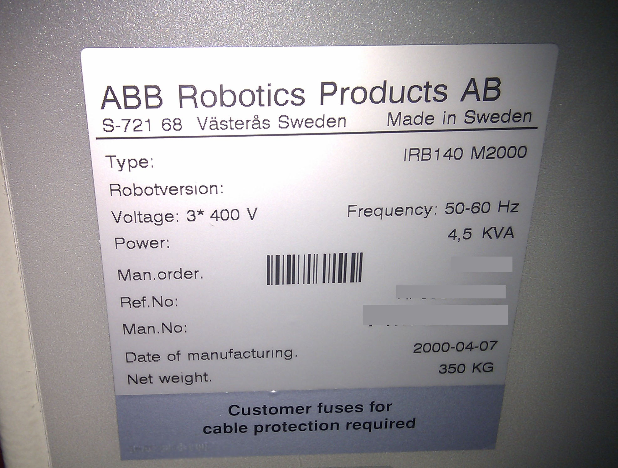 ABB IRB 140 M2000 핸들러 판매 가격 #140983에 사용됨 > CAE에서 구매