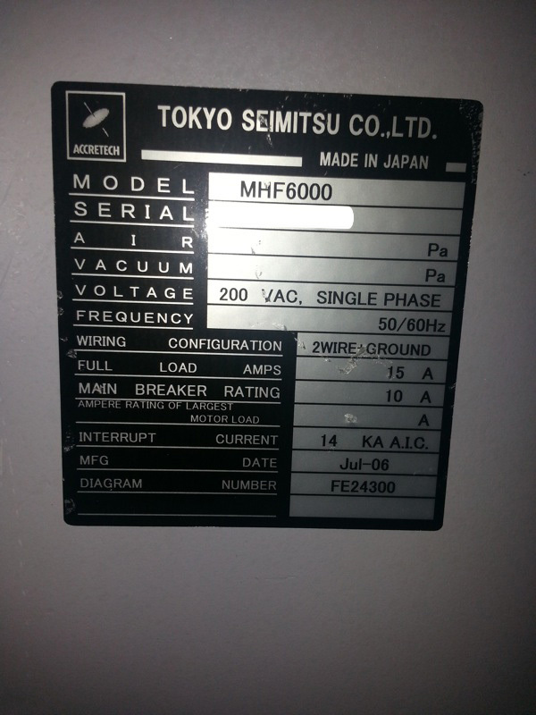 ACCRETECH / TSK MHF 6000 검사기 판매 가격 #9021720에 사용됨 > CAE에서 구매