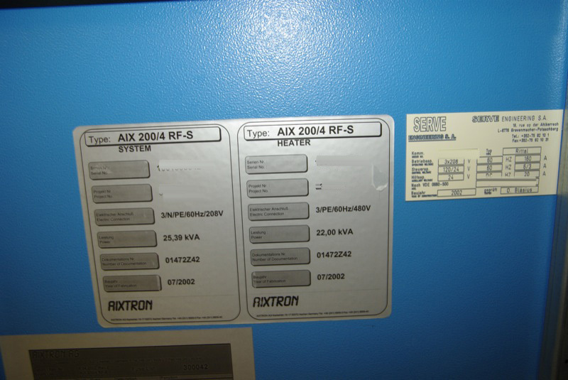 AIXTRON AIX 200 / 4RF-S 원자로 판매 가격 #186991에 사용됨 > CAE에서 구매