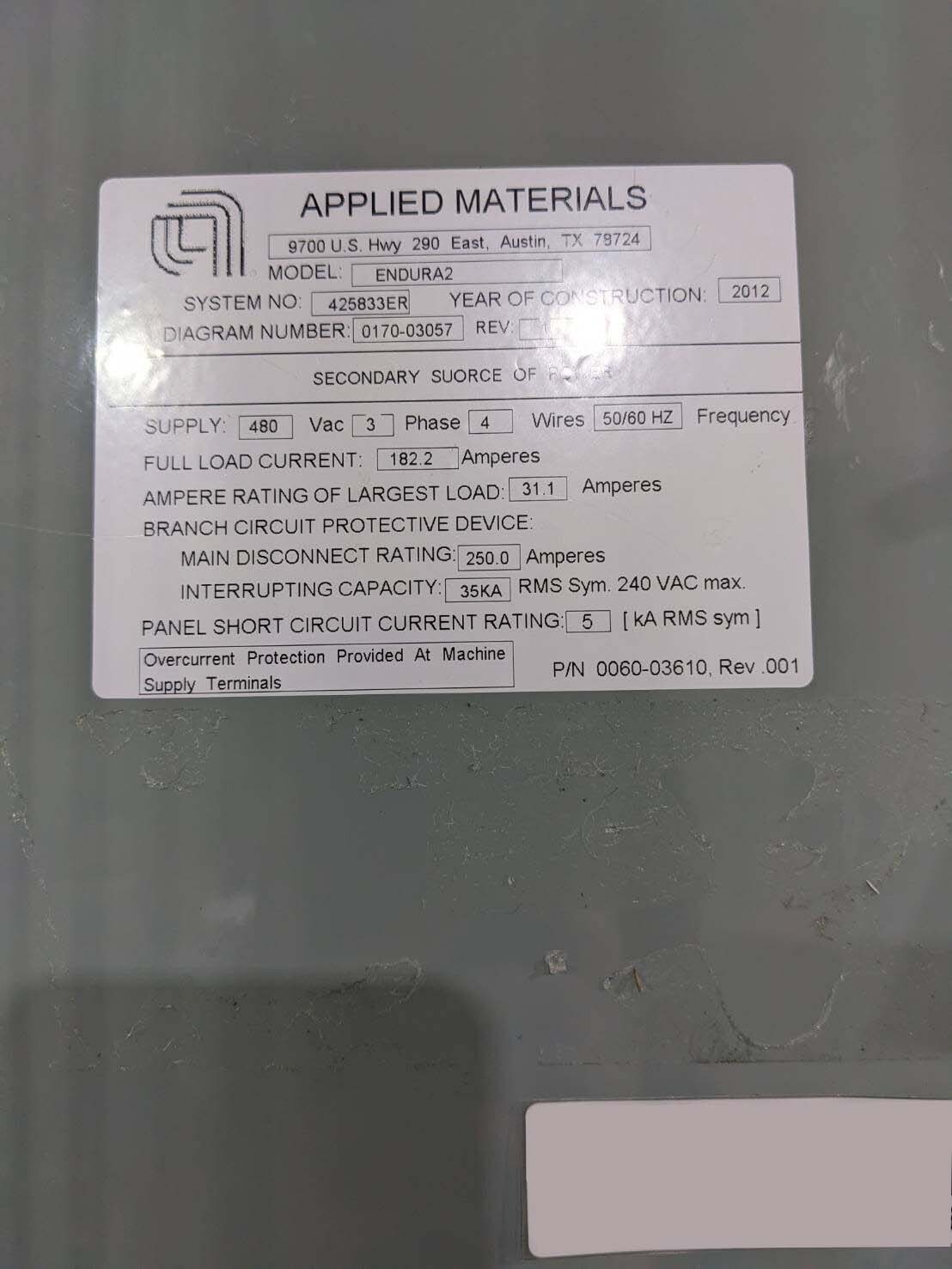 AMAT / APPLIED MATERIALS AC Rack for Endura II 反應爐 用於銷售價格 #293758758 ...