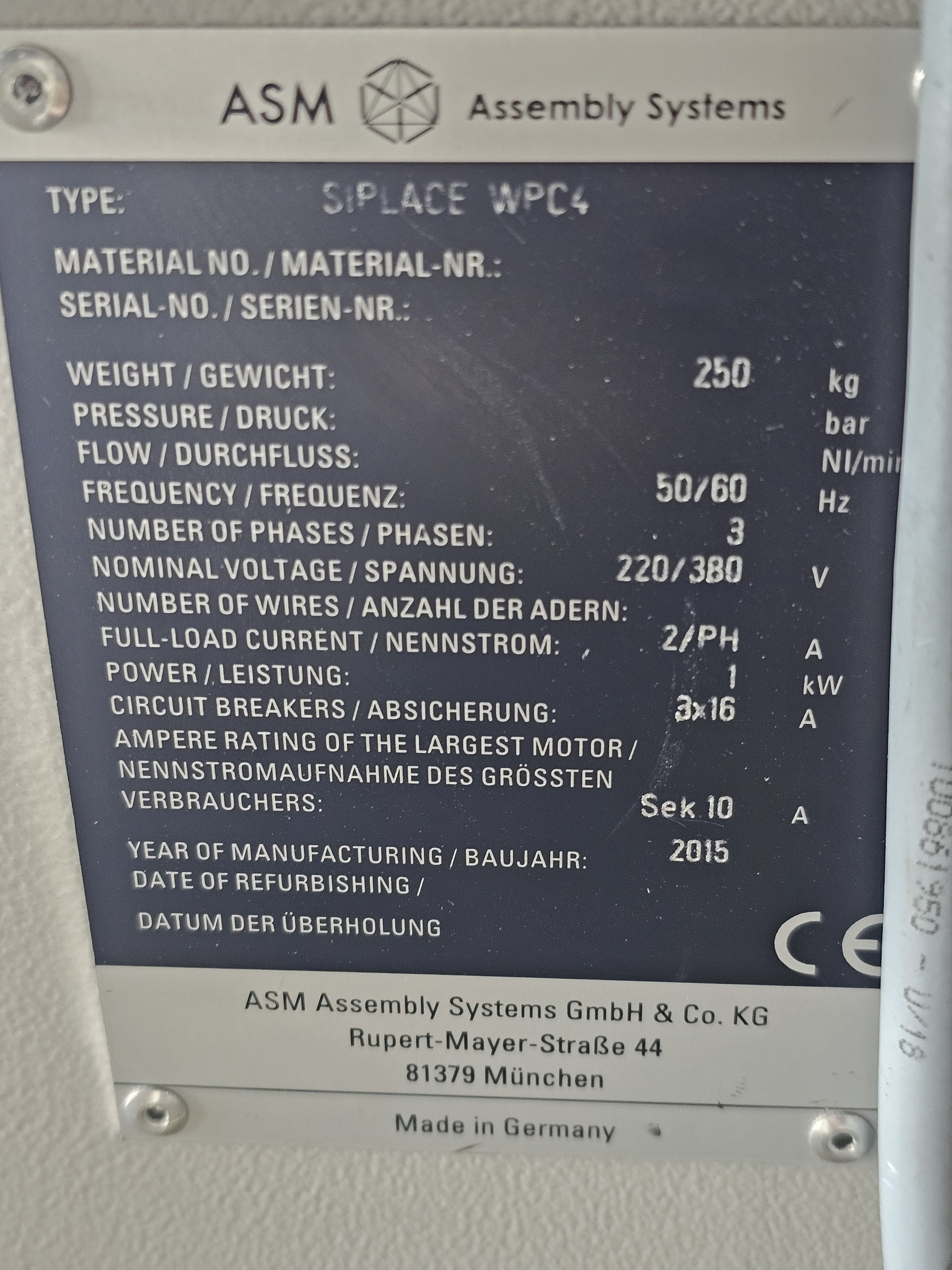 ASM / SIEMENS Siplace WPC4 用于销售价格 #293770962, 2015 > 从 CAE 购买