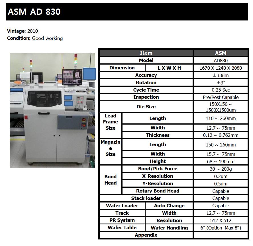 ASM AD 830 Die Attacher used for sale price #9006583 > buy from CAE