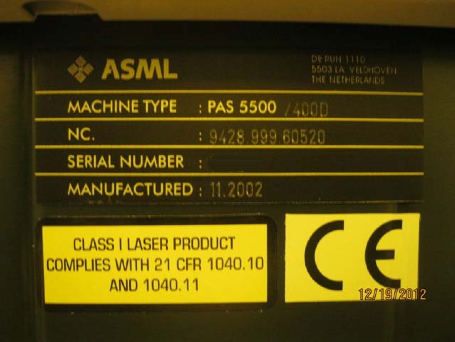ASML PAS 5500 / 400D 스테퍼 판매 가격 #9026419에 사용됨 > CAE에서 구매