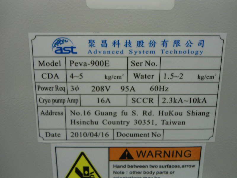 AST / ADVANCED SYSTEM TECHNOLOGY Peva-900E 蒸镀机 用于销售价格 #176030, 2010 > 从 ...