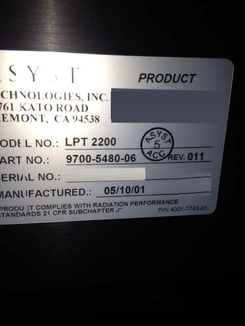 ASYST LPT 2200 웨이퍼 핸들러 판매 가격 #167068, 2001에 사용됨 > CAE에서 구매