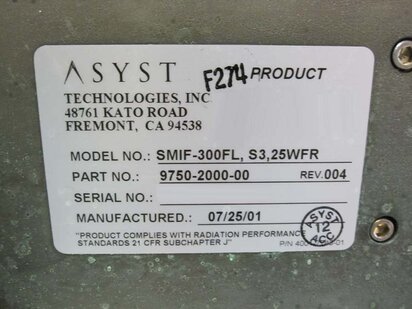ASYST SMIF-300FL Wafer Handler used for sale price #293653969, 2001 ...