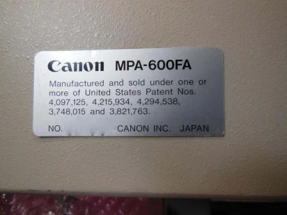 CANON MPA 600 FA 마스크 얼라이너 판매 가격 #9211969, 1998에 사용됨 > CAE에서 구매