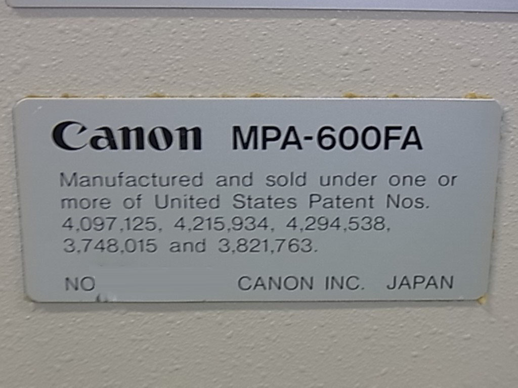 CANON MPA 600 FA 마스크 얼라이너 판매 가격 #9072305에 사용됨 > CAE에서 구매