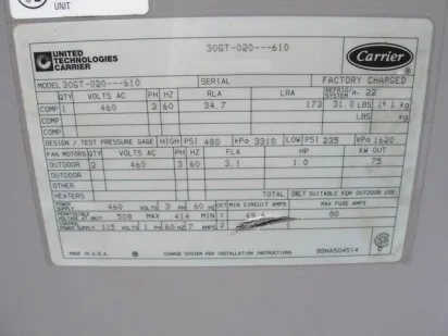 CARRIER 30GT-020-610 Chiller used for sale price #153930 > buy from CAE