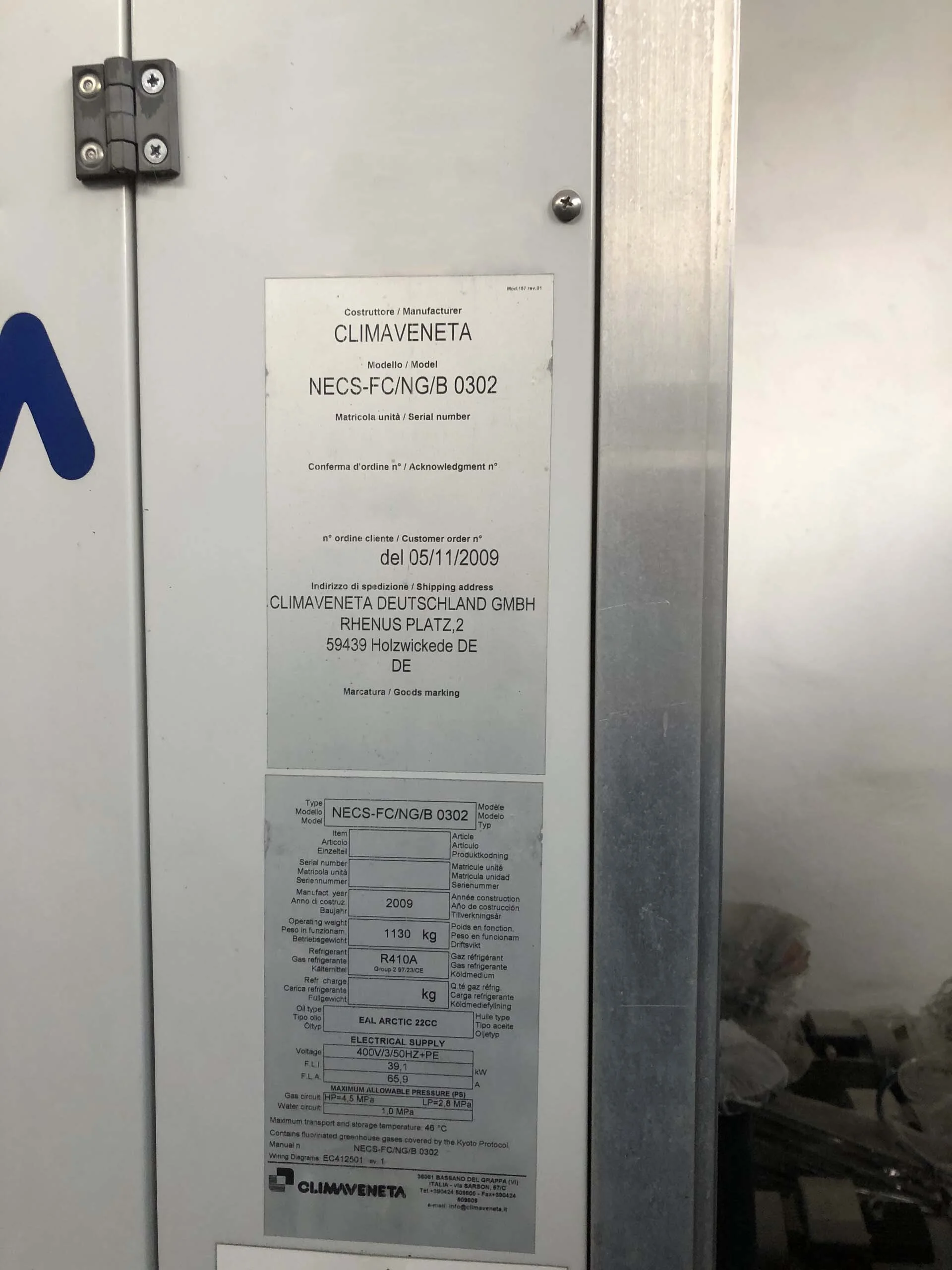 CLIMAVENETA NECS-FC/NG/B 0302 Chiller used for sale price #9392327 ...