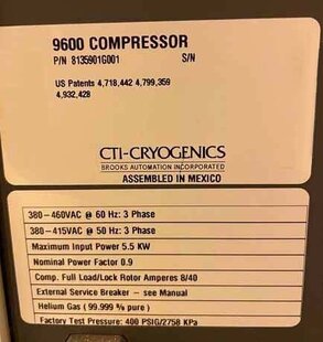 CTI-CRYOGENICS 9600 펌프 판매 가격 #293621148에 사용됨 > CAE에서 구매