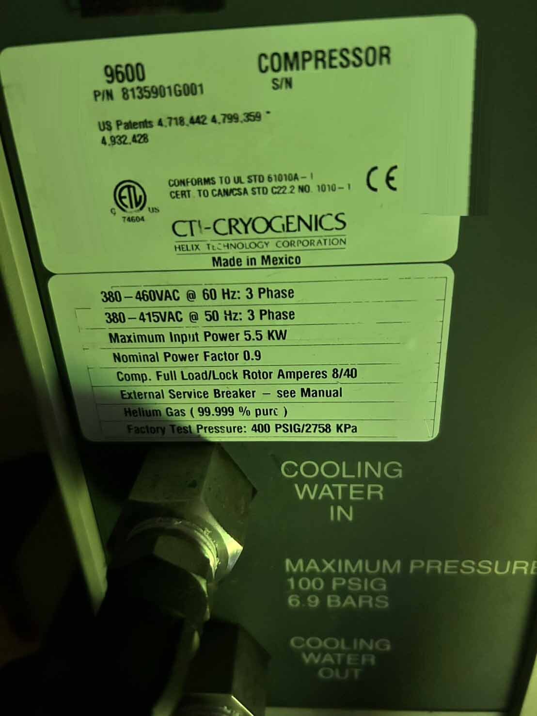 CTI-CRYOGENICS 9600 펌프 판매 가격 #293777852에 사용됨 > CAE에서 구매