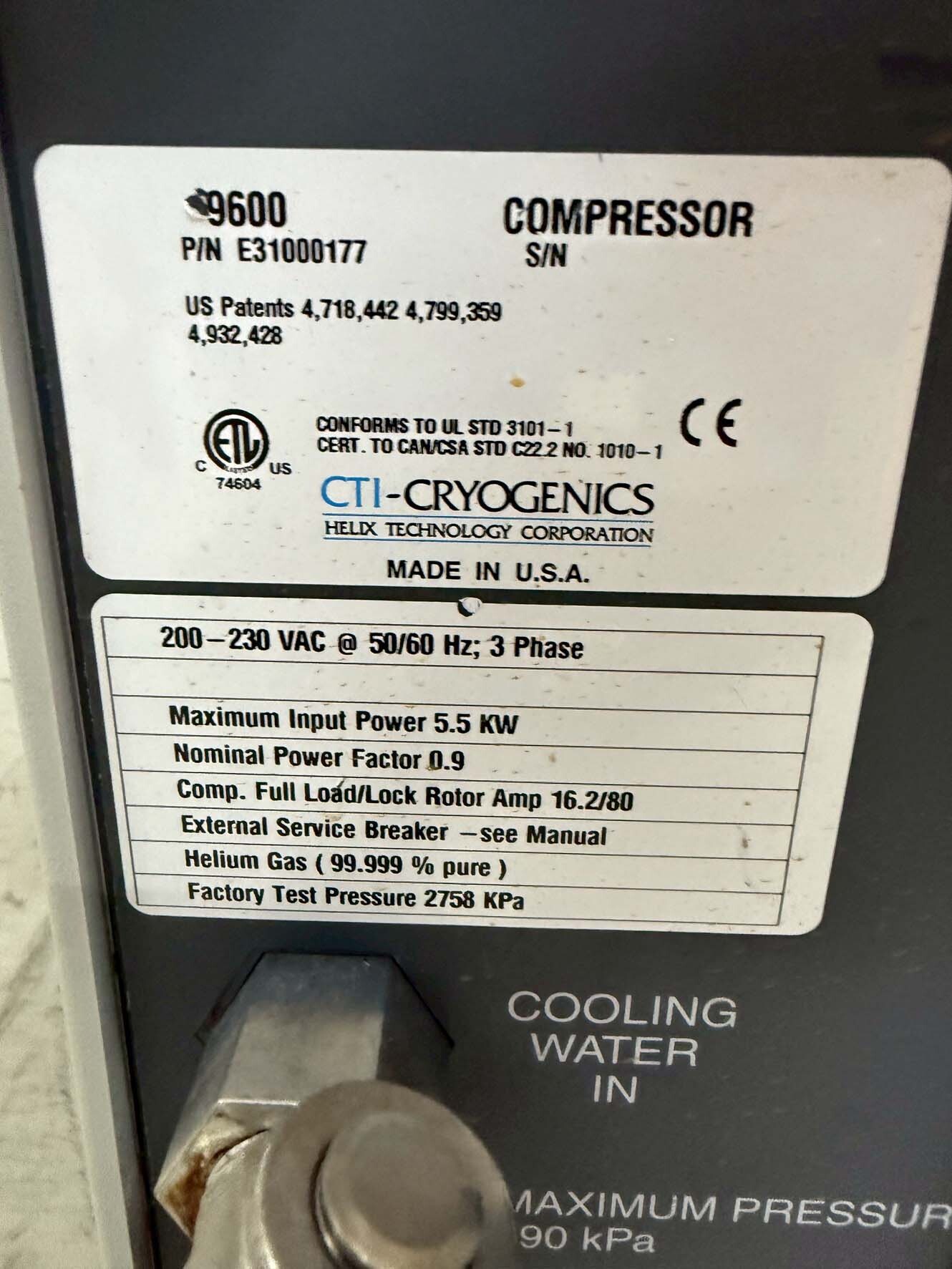 CTI-CRYOGENICS 9600 幫浦 用於銷售價格 #293807036 > 從 CAE 購買