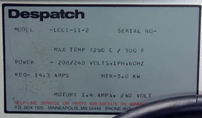 DESPATCH LCC1-11-2 Oven / Furnace used for sale price #179233 > buy ...