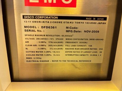 DISCO DFD 6361 스크라이버 / 다이서 판매 가격 #293622675, 2009에 사용됨 > CAE에서 구매