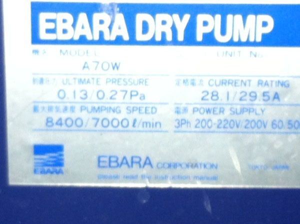 EBARA A70W Pump used for sale price #194393, 1999 > buy from CAE