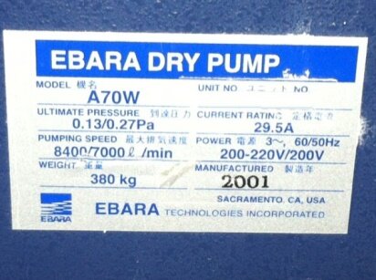 EBARA A70W Pump used for sale price #194395, 2001 > buy from CAE