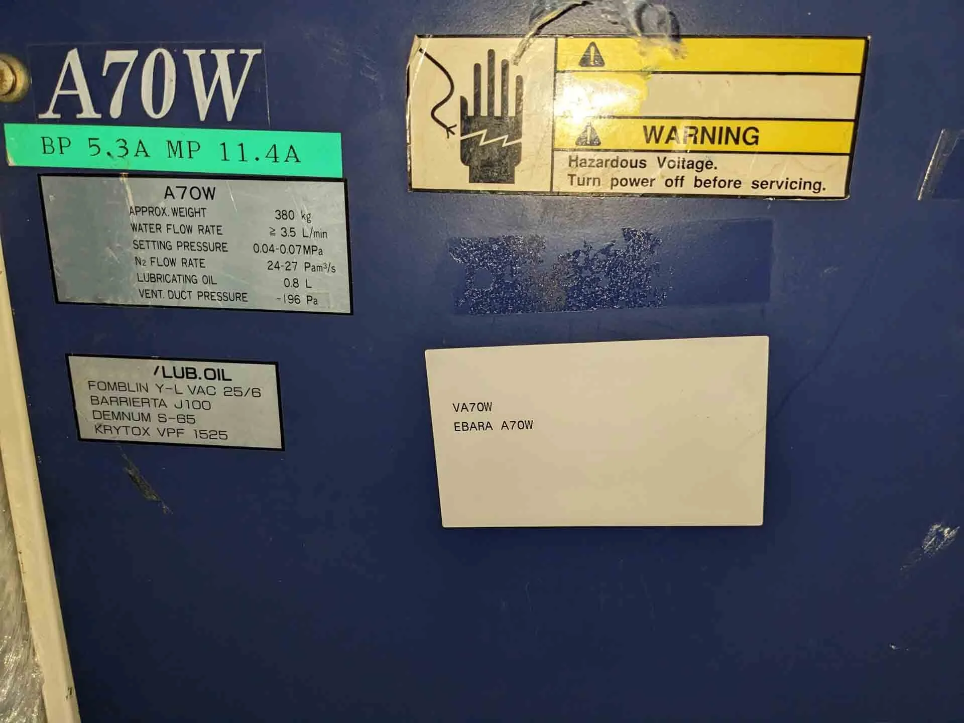 EBARA A70W 펌프 판매 가격 #293650791에 사용됨 > CAE에서 구매