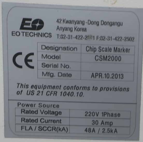 EO TECHNICS CSM 2000 Marking Machine used for sale price #293761384, 2013 > buy from CAE