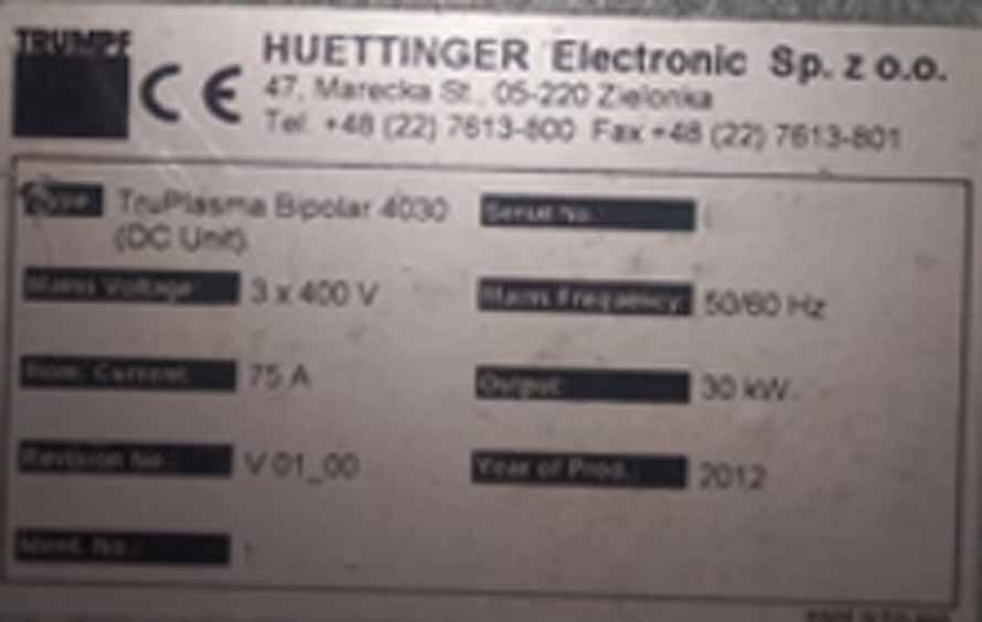 HUTTINGER TruPlasma Bipolar 4030 Power Supply used for sale price ...
