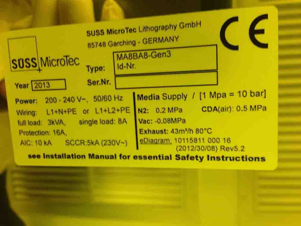 KARL SUSS / MICROTEC MA 8 / BA 8 Gen3 마스크 얼라이너 판매 가격 #9051012에 사용됨 ...