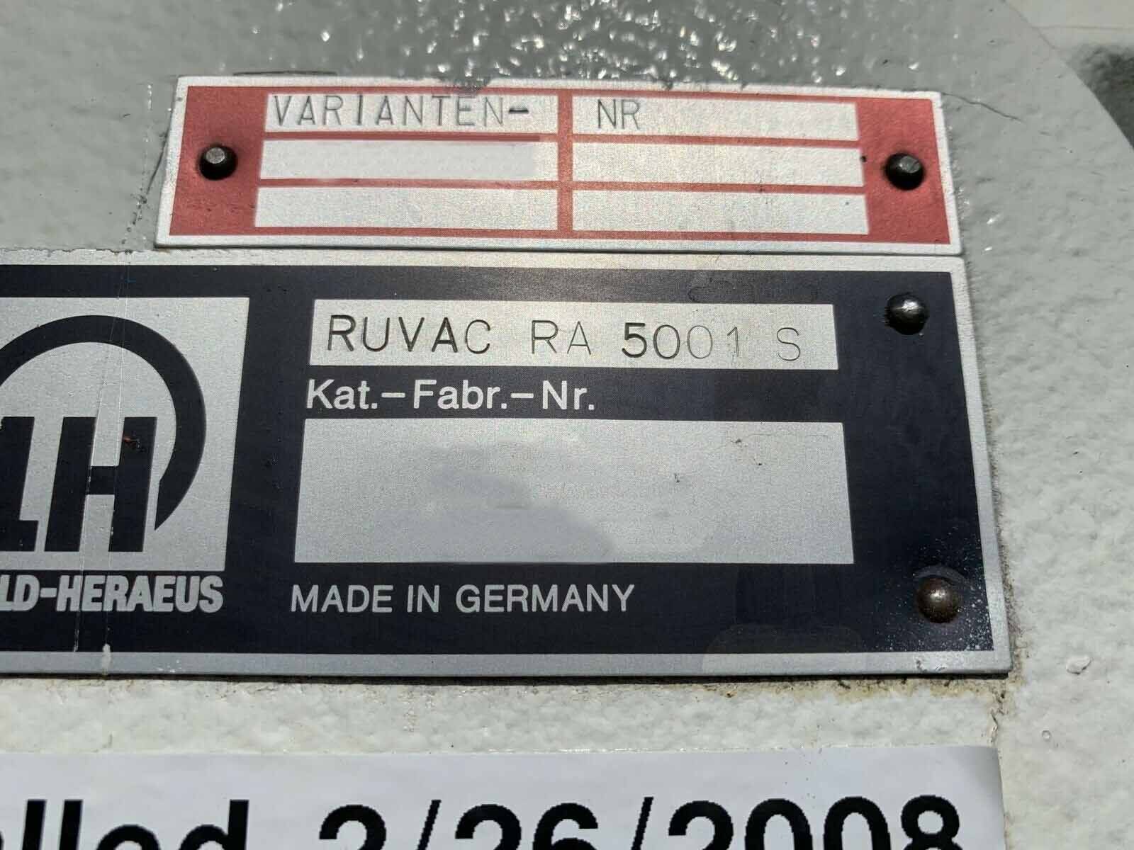 LEYBOLD HERAEUS RUVAC RA 5001S Pump used for sale price #9408011 > buy ...