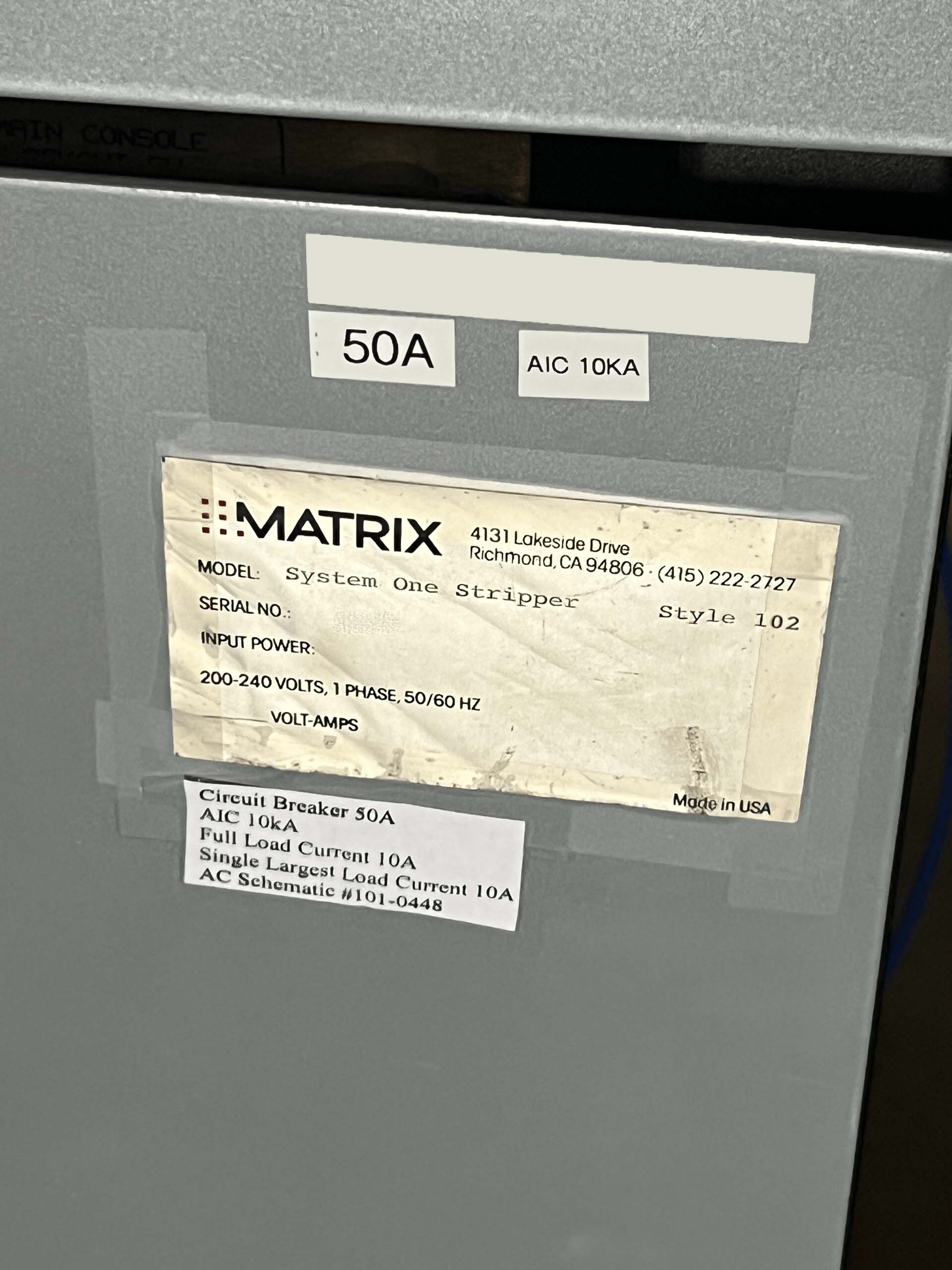 MATRIX System One 102 에처/애셔 판매 가격 #293717975에 사용됨 > CAE에서 구매