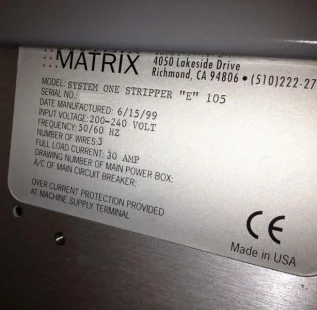 MATRIX System One 105E 에처/애셔 판매 가격 #9010830, 1999에 사용됨 > CAE에서 구매