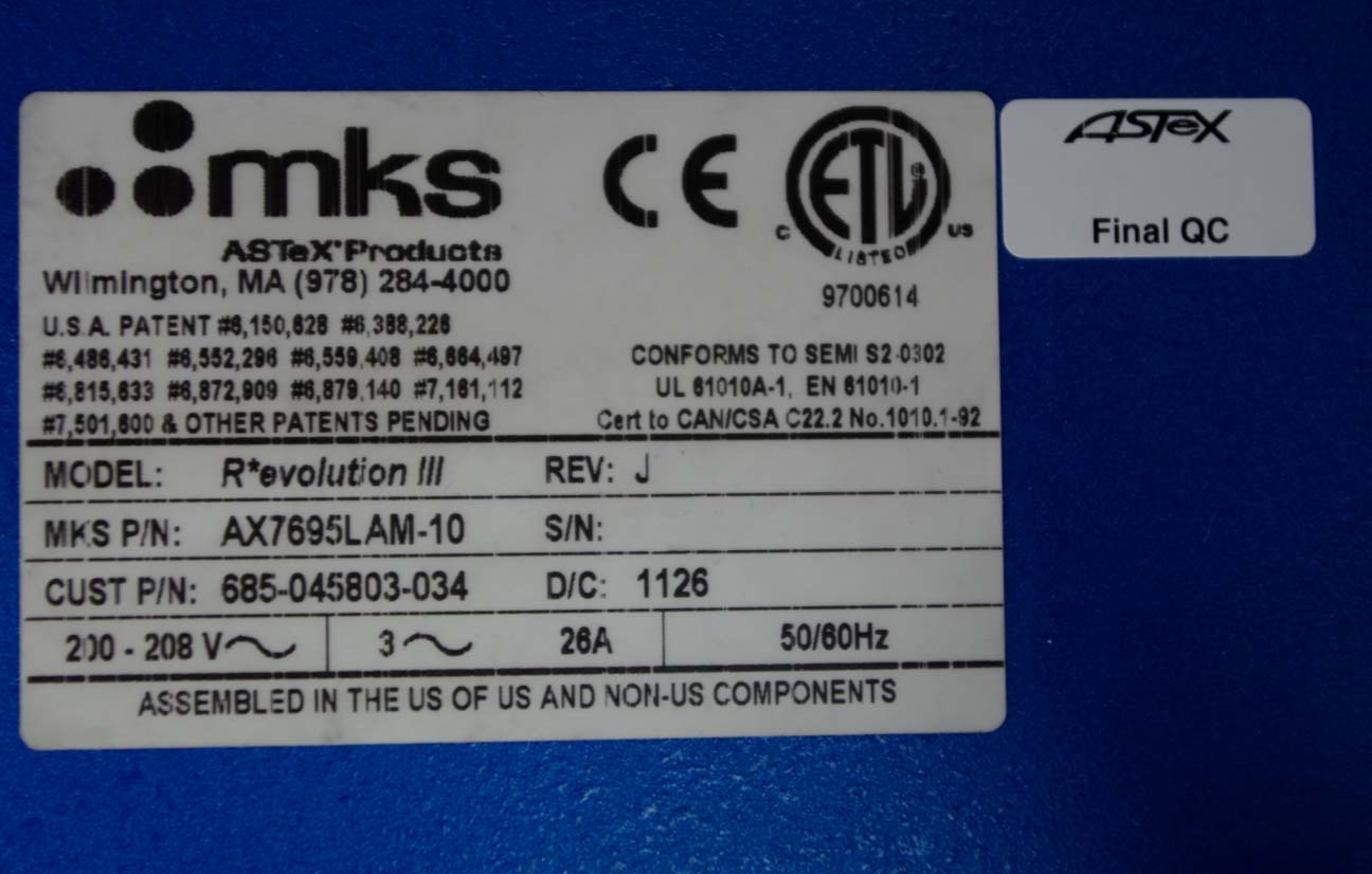 MKS / ASTEX R evolution III Power Supply used for sale price #9396169 ...