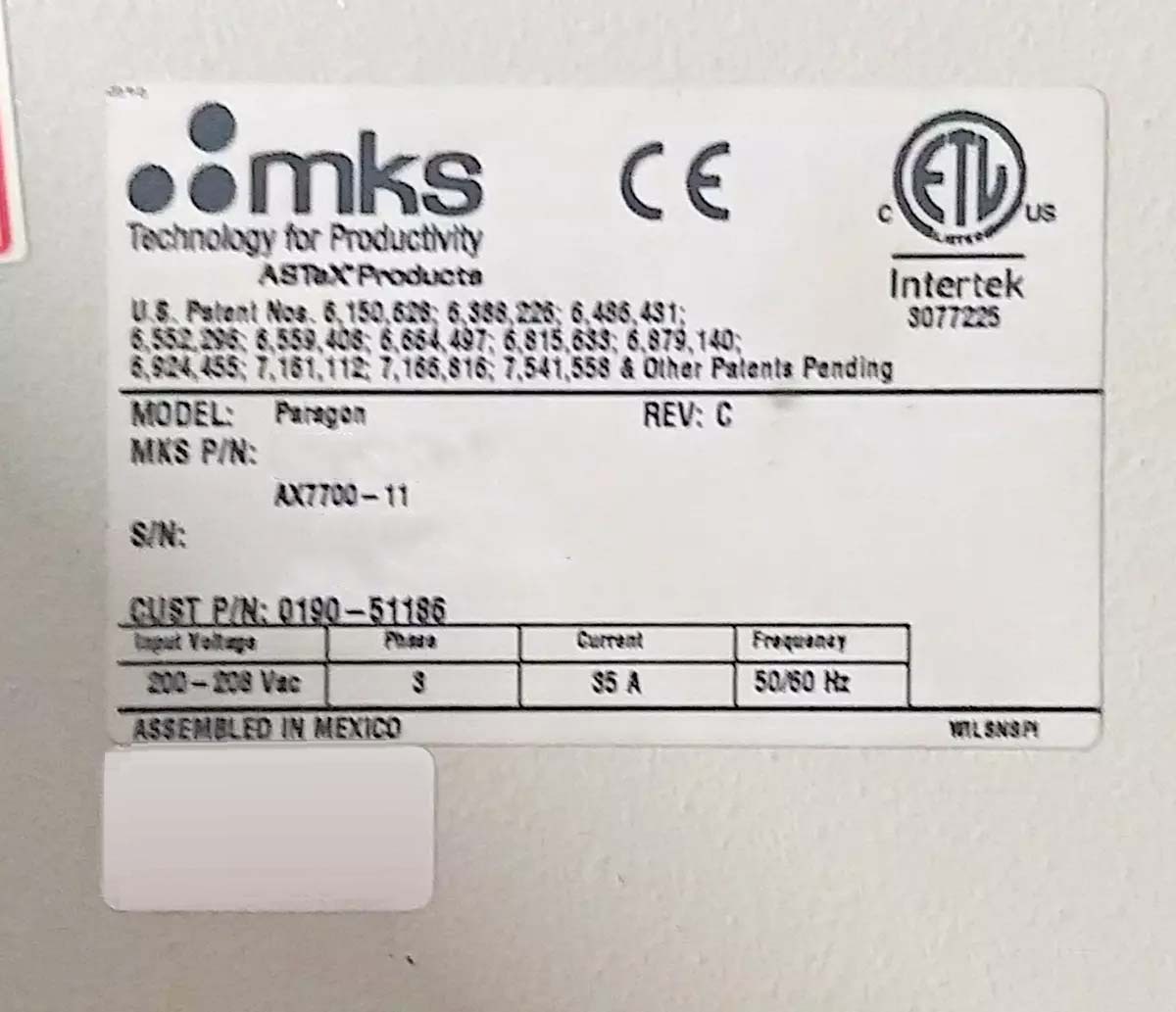 MKS Paragon 電源供應器 用於銷售價格 #293763420 > 從 CAE 購買