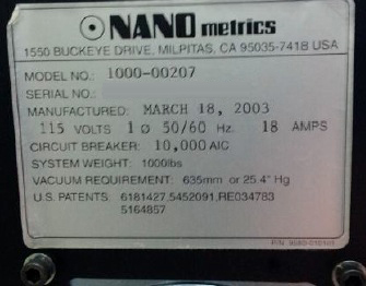 NANOMETRICS NanoSpec 9100 마스크 & 웨이퍼 검사기 판매 가격 #9036653에 사용됨 > CAE에서 구매