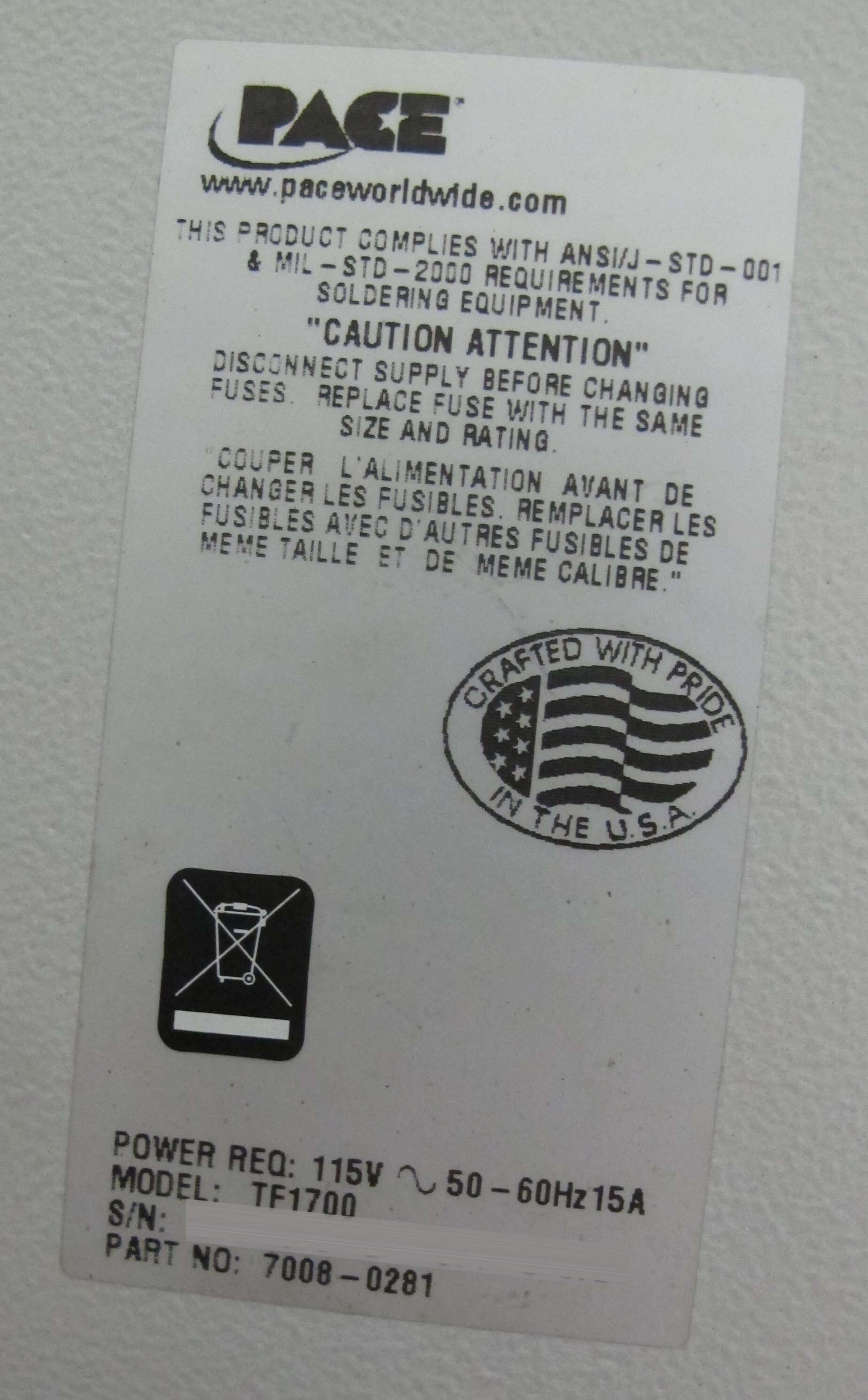 PACE TF 1700 Pcb Solder Machine used for sale price #198985 > buy from CAE