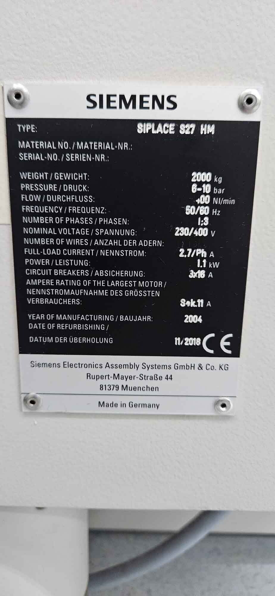 SIEMENS Siplace S27 HM 판매 가격 #293759663, 2004에 사용됨 > CAE에서 구매