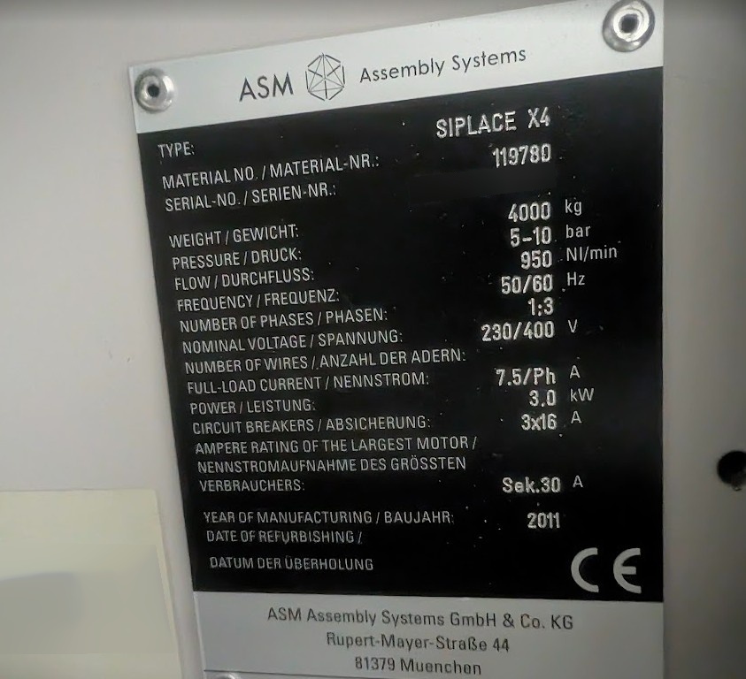 SIEMENS Siplace X4 用于销售价格 #293820004, 2011 > 从 CAE 购买