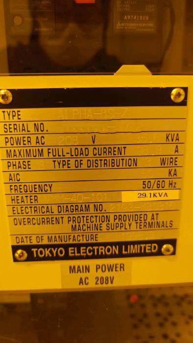 TEL / TOKYO ELECTRON Alpha 8S 扩散炉 用于销售价格 #293775054, 1998 > 从 CAE 购买
