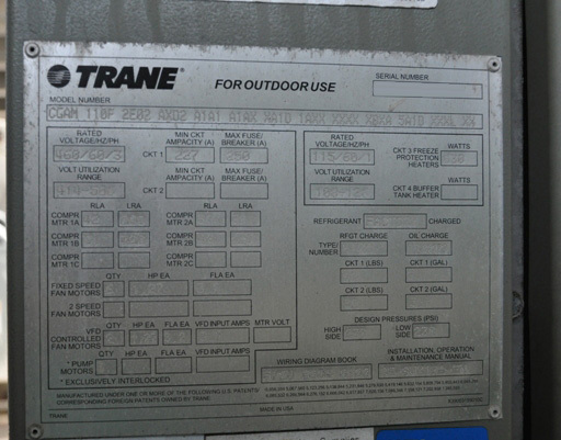 TRANE CGAM 110F 2E02 AXD2 A1A1 XA10 1AXX XXXX XOXA 5A1D XXXL XX Chiller ...