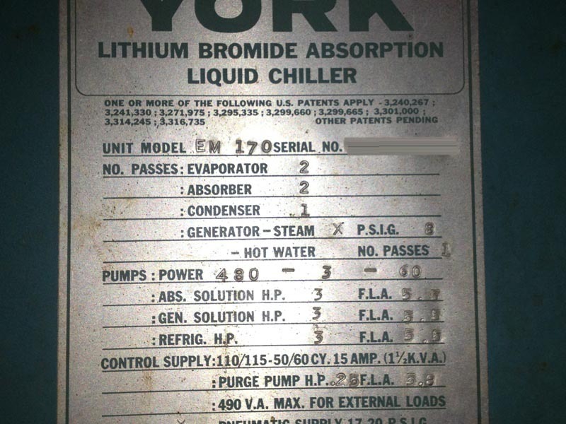 YORK EM 170 칠러 판매 가격 #9006854에 사용됨 > CAE에서 구매